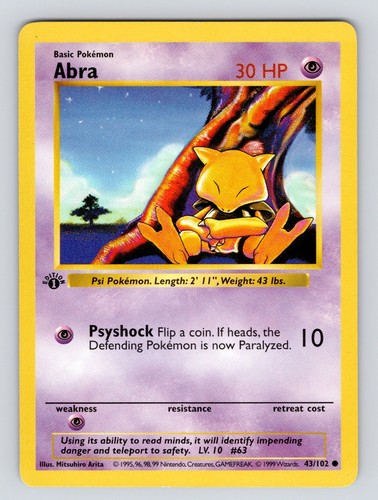 Pokémon TCG Abra Base Set 43/102 Regular 1st Edition Common | eBay