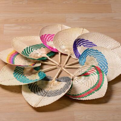 Vintage Handmade Peach Bamboo Rattan Weave Hand Fans Summer Cooling ...