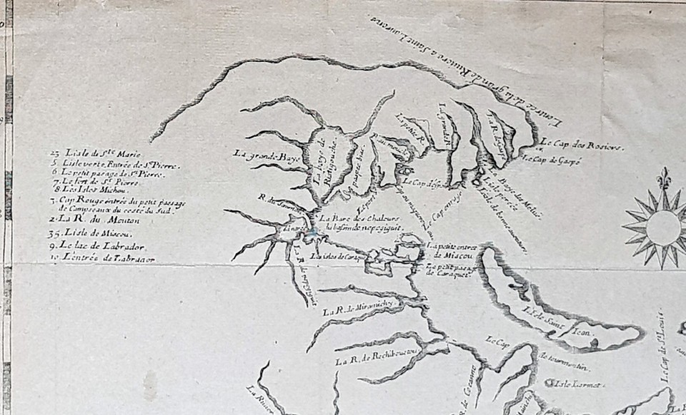 1672 Nicolas Denys Extremely Rare Map of Acadia, Quebec, Nova Scotia ...