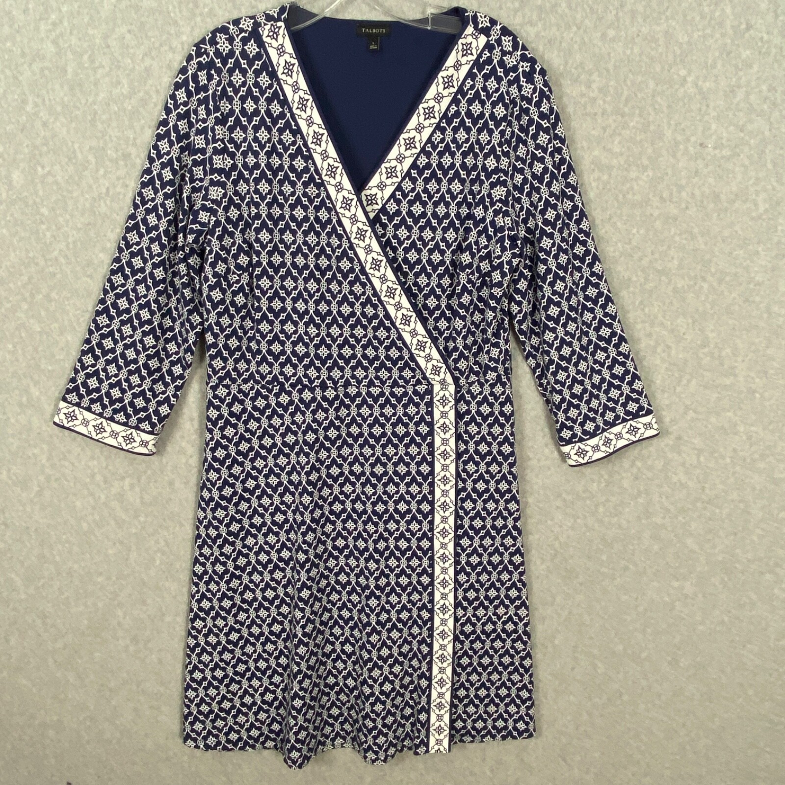Talbots Wrap Dress Large Blue Moroccan Lattice Career Office Church | eBay