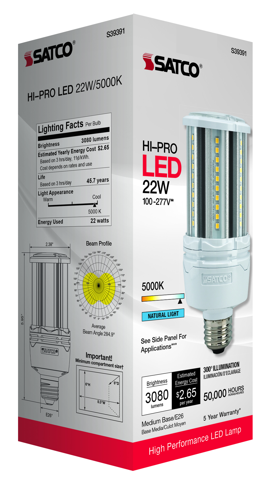 LED HID Replacement Corncob 100-277V 22W Watt 150W E26 50K 5000 Natural ...