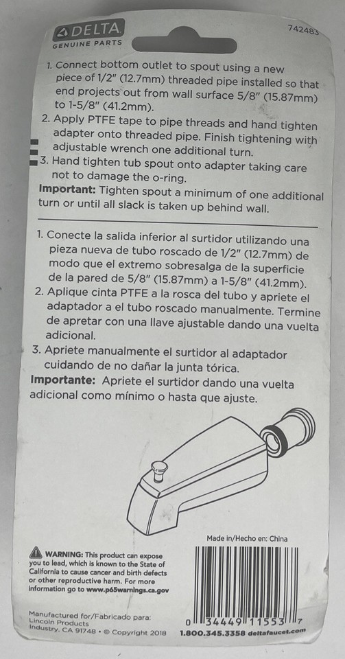 Delta RP5834 Tub Spout - Chrome 195205064039| eBay