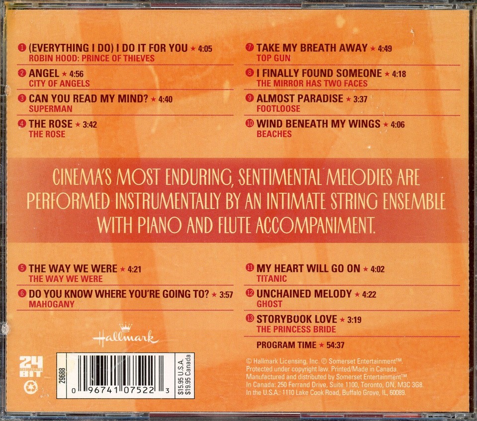 Sentimental Cinema by Hallmark String Ensemble (CD, Hallmark Licensing ...