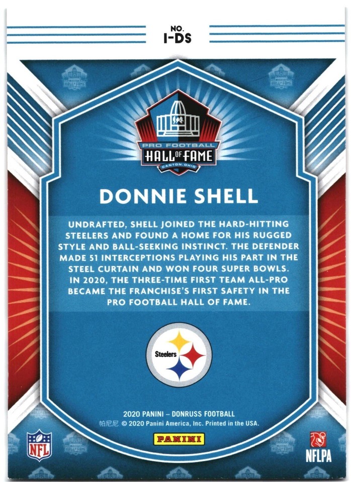 2020 Panini Donruss Football Donnie Shell Inducted Pittsburgh Steelers ...