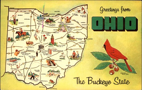 Greetings From Ohio pictorial map vintage postcard x532 | eBay