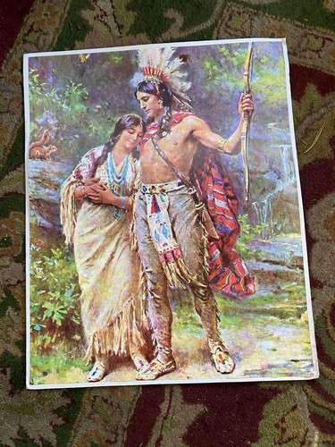 Vintage Lithograph Print Native Love - Leather Feathers Beading 16"x20 ...