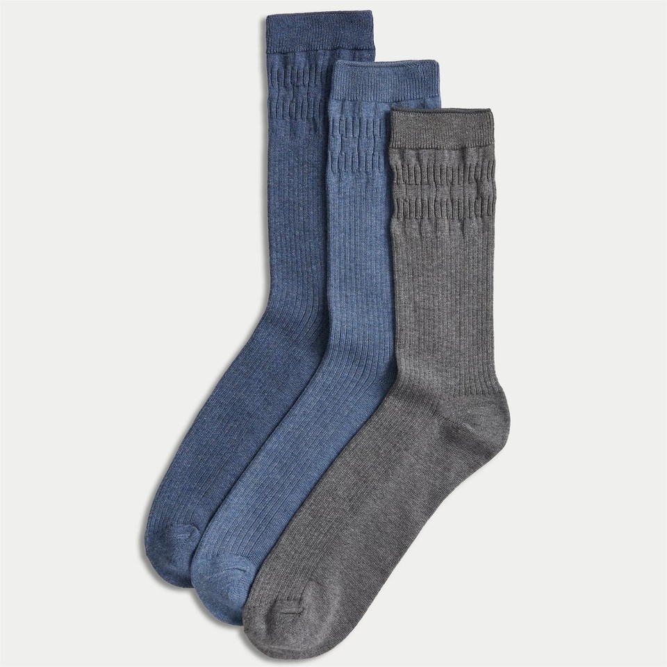 EX M&S Mens 3 Pack Gentle Grip Cool Fresh Socks Diabetic Friendly 3 ...