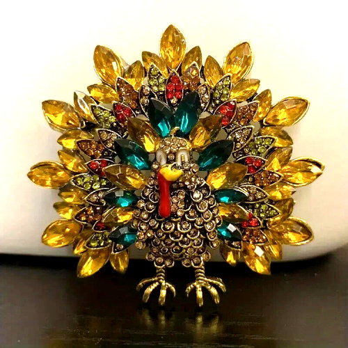 Sparkling Rhinestone Fashion Brooch Turkey Pin Thanksgiving Yellow ...