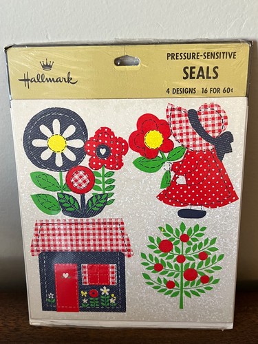 SEALED VTG Hallmark Stickers Seals Flower Girl House RED GINGHAM DOT 4 ...