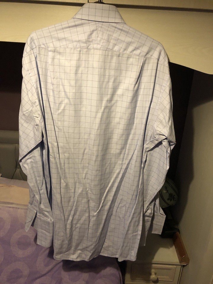 Charles Tyrwhitt Shirt 16.5 Light Blue with Black Check Long Sleeve ...