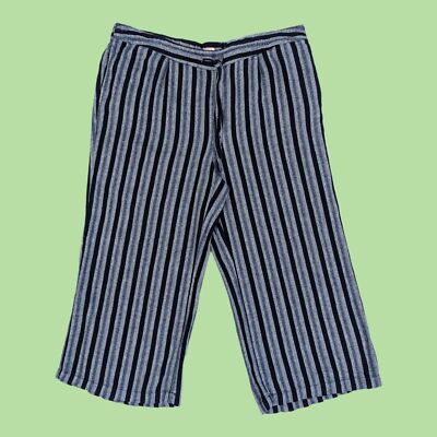 Per Se pants womens 2X blue striped linen Viscose Blend cropped casual ...