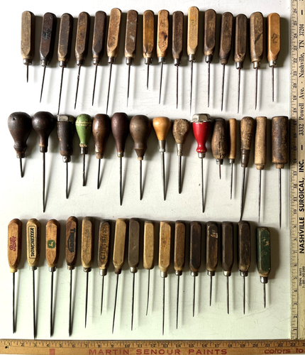 Antique/Vintage Lot of 47 Wood Handled Carpenter Scratch Awls & Ice ...