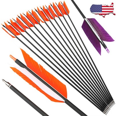 12X Carbon Arrows Flu Flu Turkey Feather 30Inch SP500 Archery Bow ...