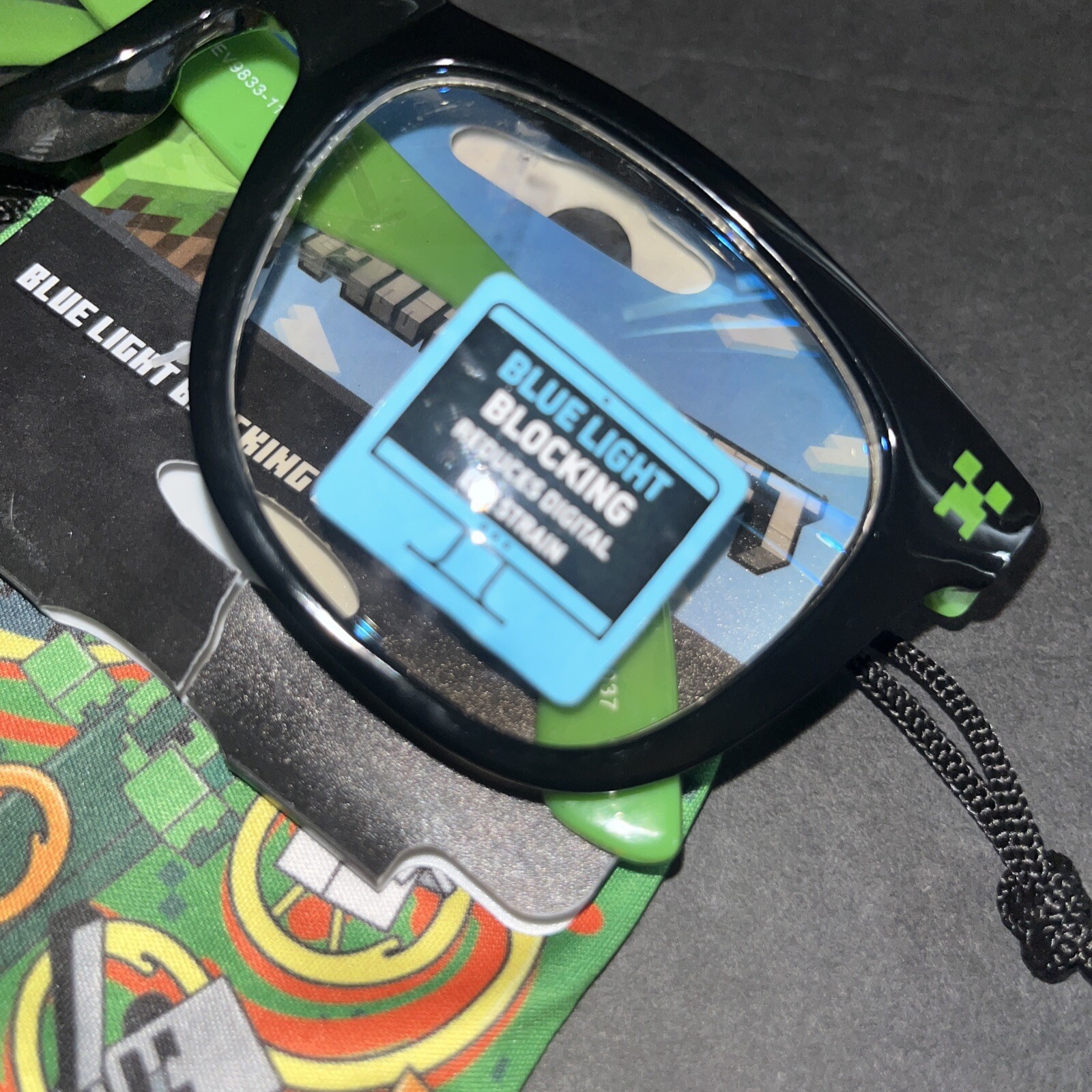 Minecraft Blue Light Blocking Glasses & Case Set New