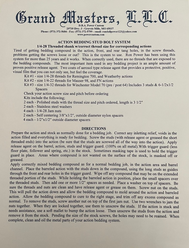 Pillar Set DIY Stock Pillar Bedding Studs for Mauser 98 | eBay