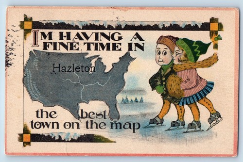 Hazleton Iowa IA Postcard Im Having A Fine Time Town Map Direction 1914 ...