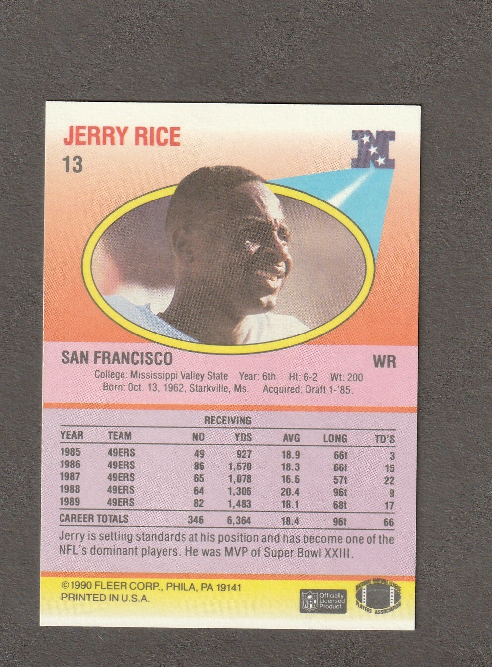 1990 FLEER JERRY RICE #13 SAN FRANCISCO 49ers MINT | eBay