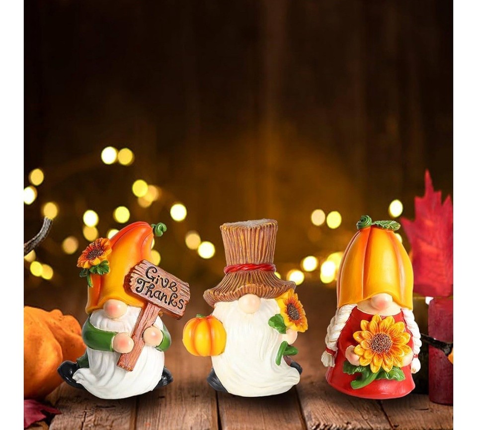 Set of 3 Autumn Harvest Gnome Figurine Sitters Table Centerpiece Fall ...