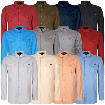 New Mens Long Sleeve Shirt Button Up 100% Cotton Plain Business Smart ...