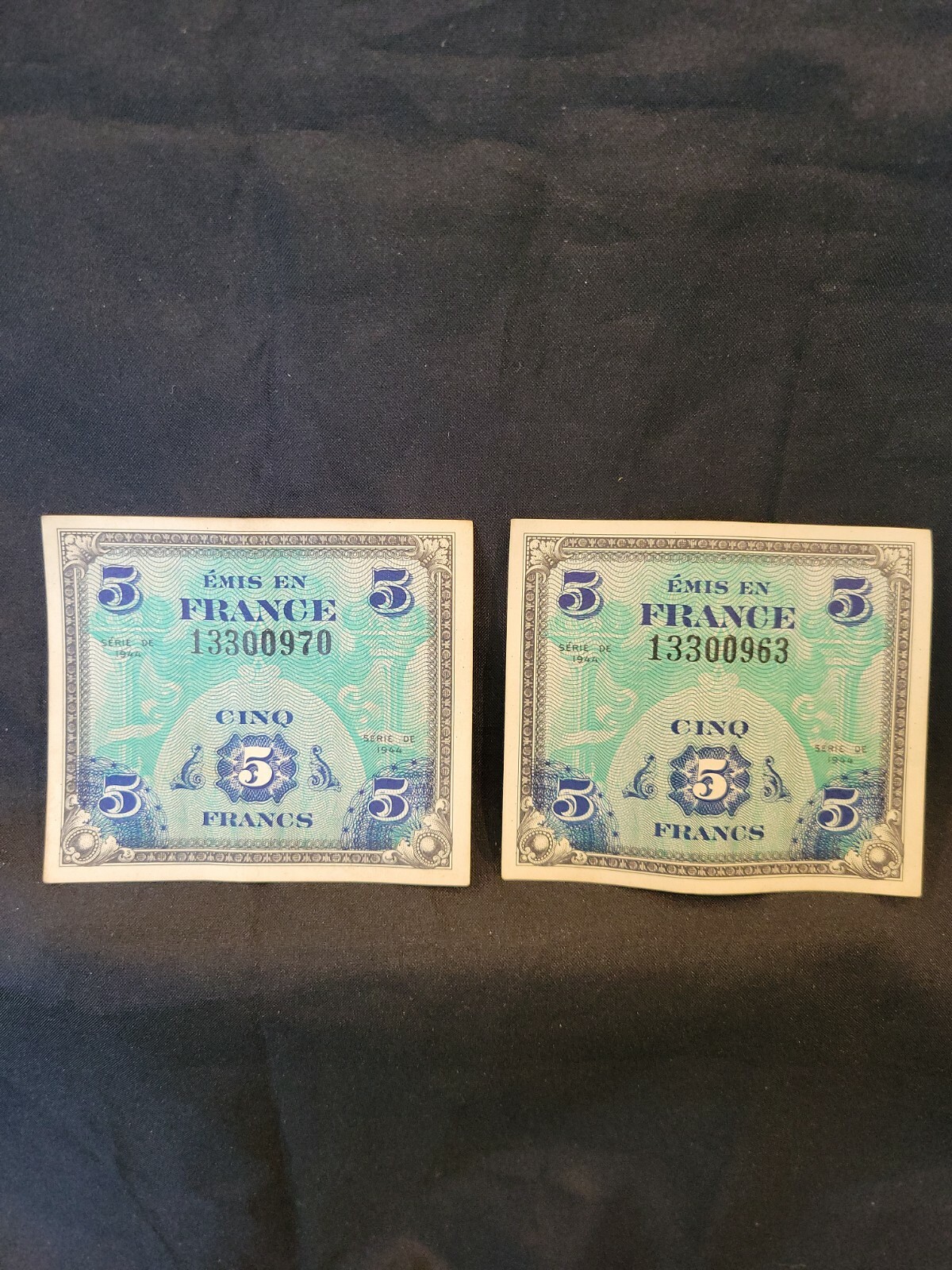 1944 EMIS EN FRANCE 5 FRANCS PAPER MONEY NOTES (SET OF TWO) CIRCULATED ...