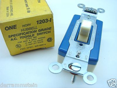 Hubbell 1203-I Ivory 3-Way AC Toggle Switches 120V/277V 15A Spec.Grade ...