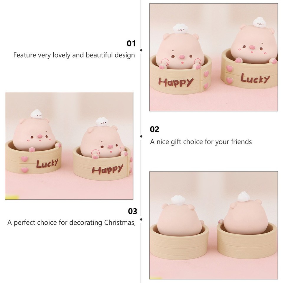 2Pcs Cartoon Shaking Head Pig Figurine Home Car Interior Ornament Decor ...