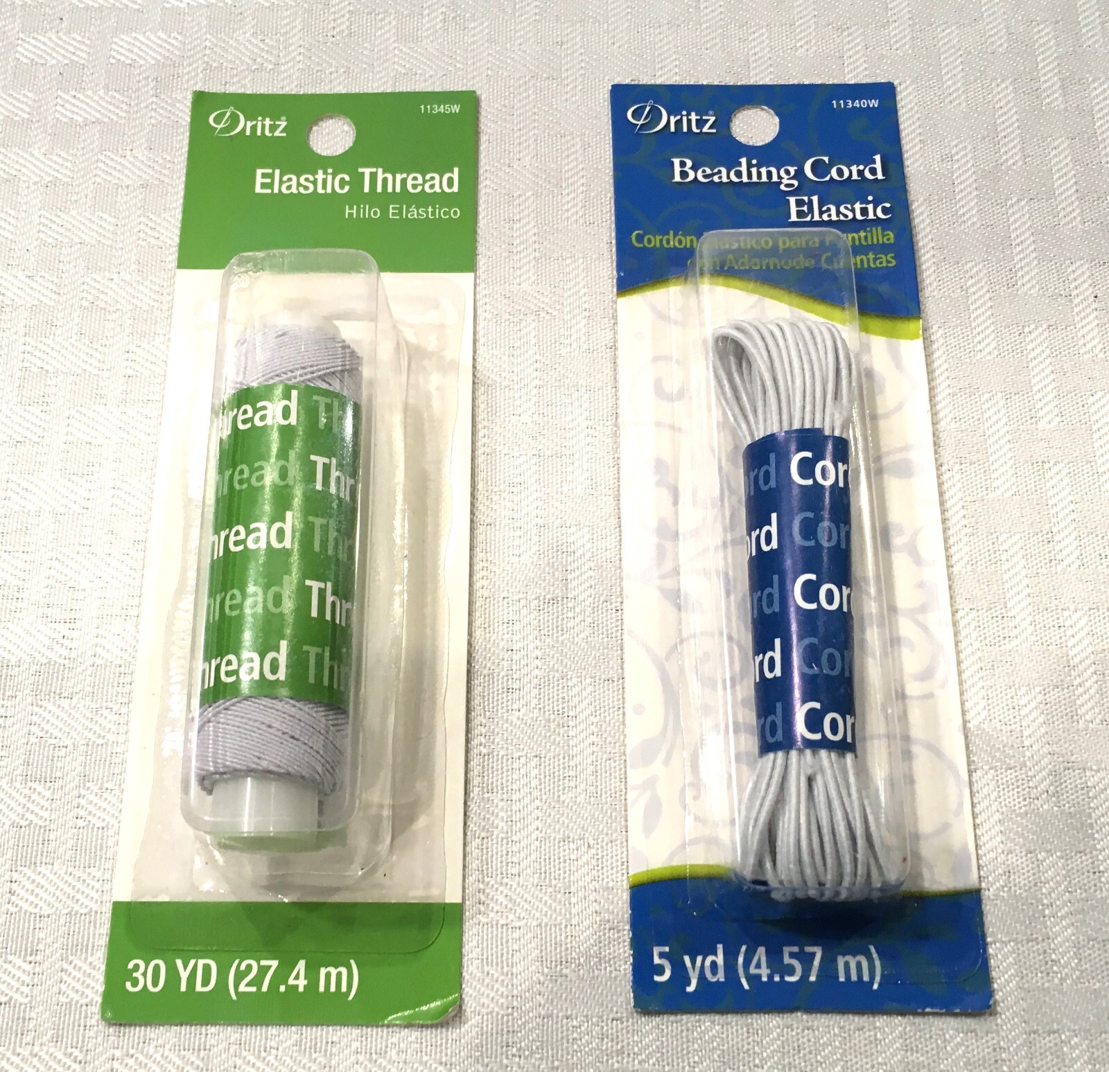 DRITZ ELASTIC THREAD (30 YDS) & BEADING CORD ( 5 YDS) / WHITE / NEW | eBay