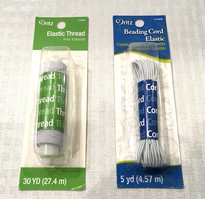 DRITZ ELASTIC THREAD (30 YDS) & BEADING CORD ( 5 YDS) / WHITE / NEW | eBay