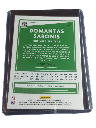 Domantas Sabonis Pacers 2020-21 Panini Donruss Optic Fast Break Holo ...