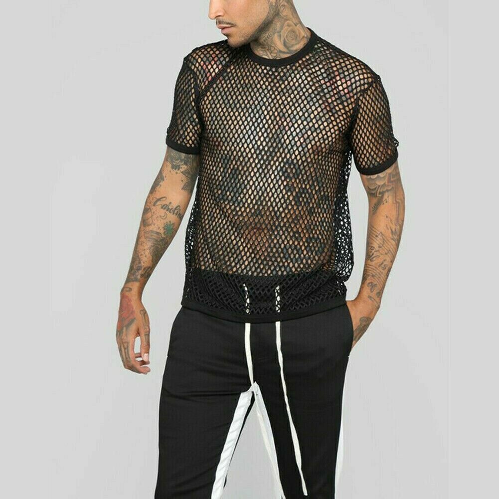 Herren Fischnetz Netz Durchsichtige T-Shirt Gothic Punk Rock Freizeit ...