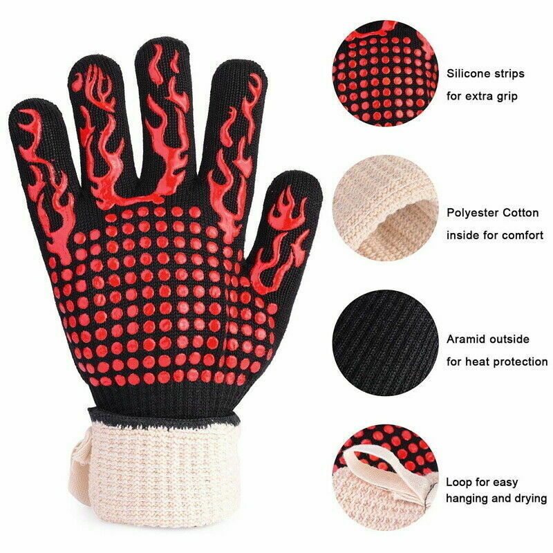 1 Pair Extreme Heat Resistant Gloves BBQ Grilling Cooking Oven Glove ...