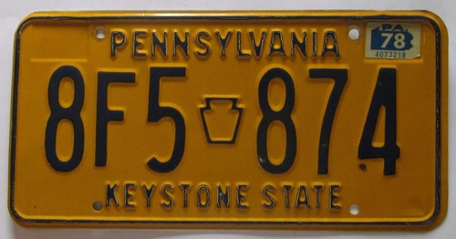 Pennsylvania 1978 KEYSTONE STATE License Plate HIGH QUALITY # 8F5-874 ...