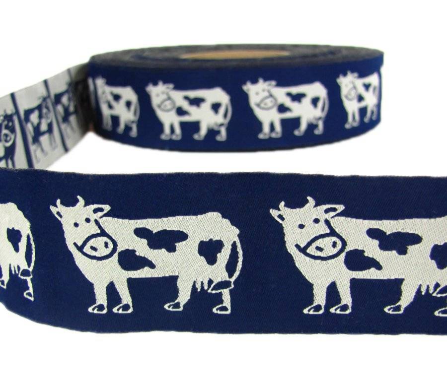 1 Yard Country Farm Cows Blue Woven Jacquard Ribbon Trim 1 5/8"W | eBay