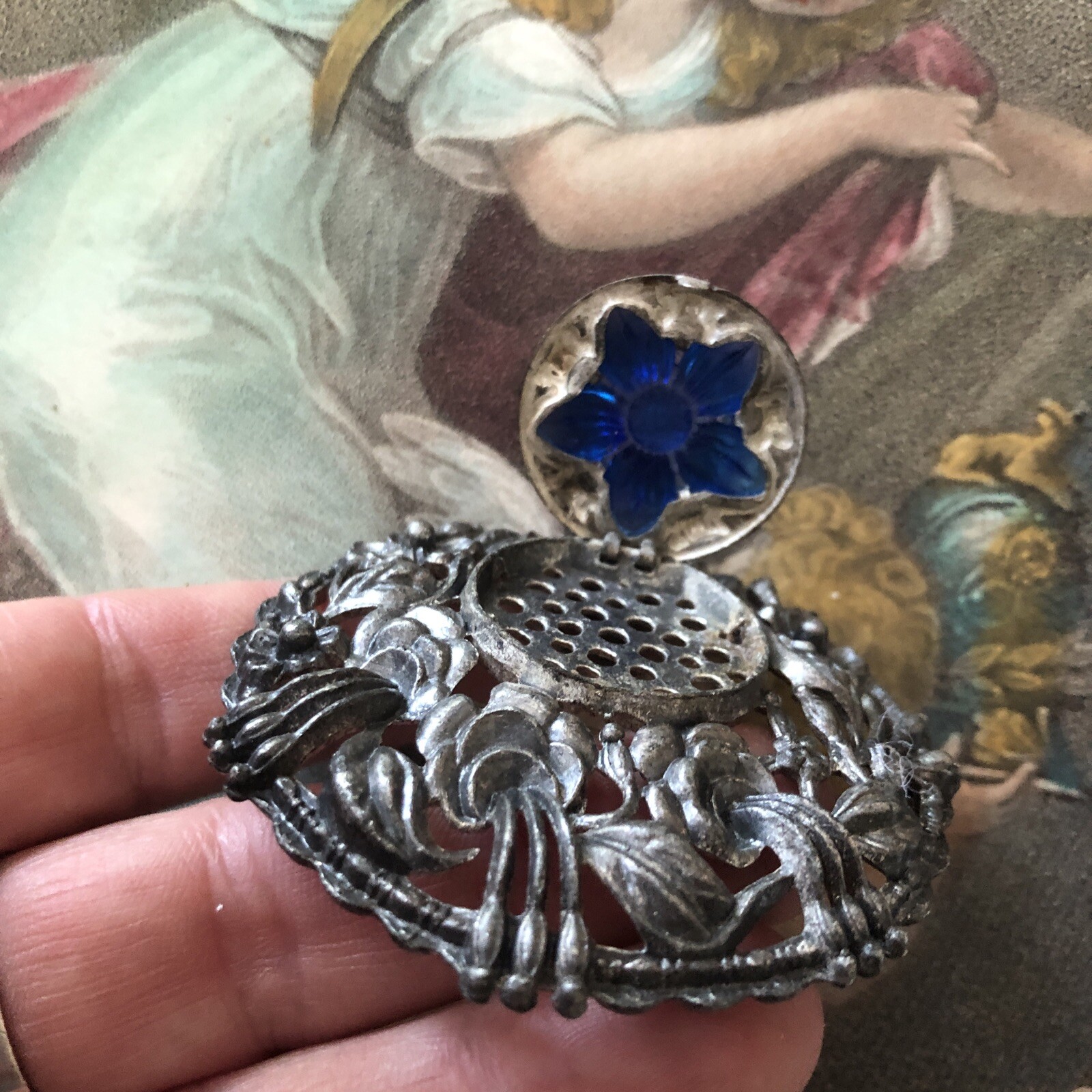 Circe 1940’s Czech Silver Plate Vintage Pomander Pend… - Gem