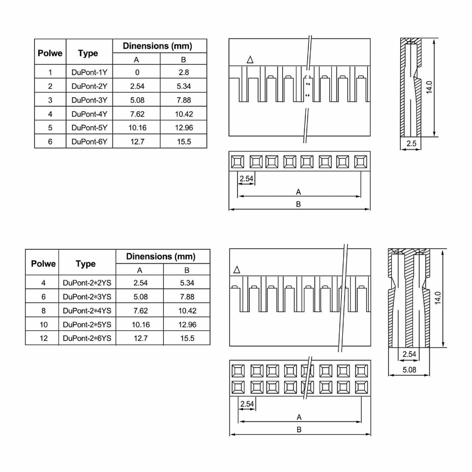620x 2.54mm Dupont Connector Kit w/Male Female Crimp Terminal Plug ...
