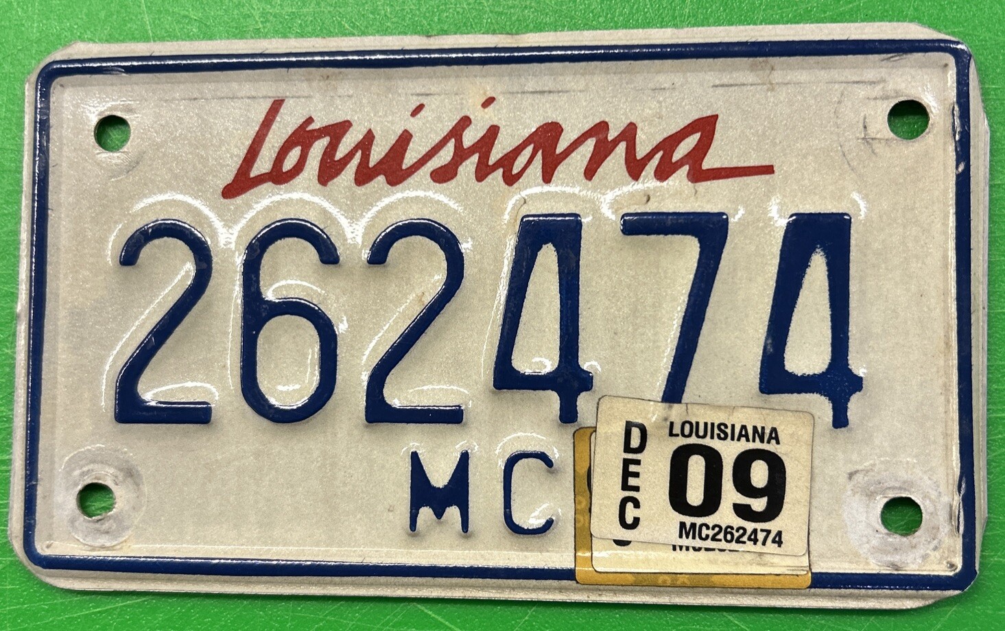 Louisiana Motorcycle License Plate # 262474 With Sticker Dec 2009 | eBay