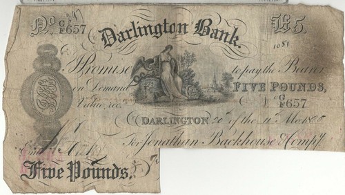 CANCELLED DARLINGTON BANK £5 BANKNOTE 1885 | eBay UK