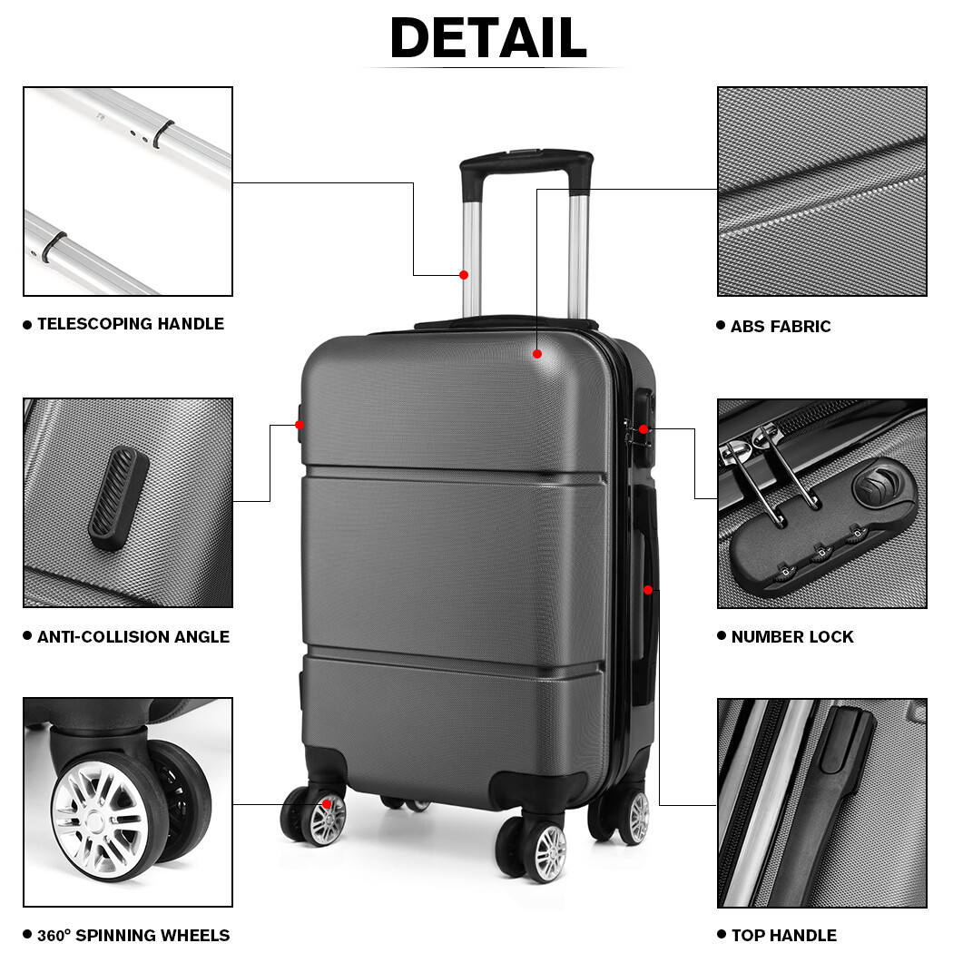 Grey Hard shell Trolley Suitcase Lightweight Luggage Travel 4 Wheels ...
