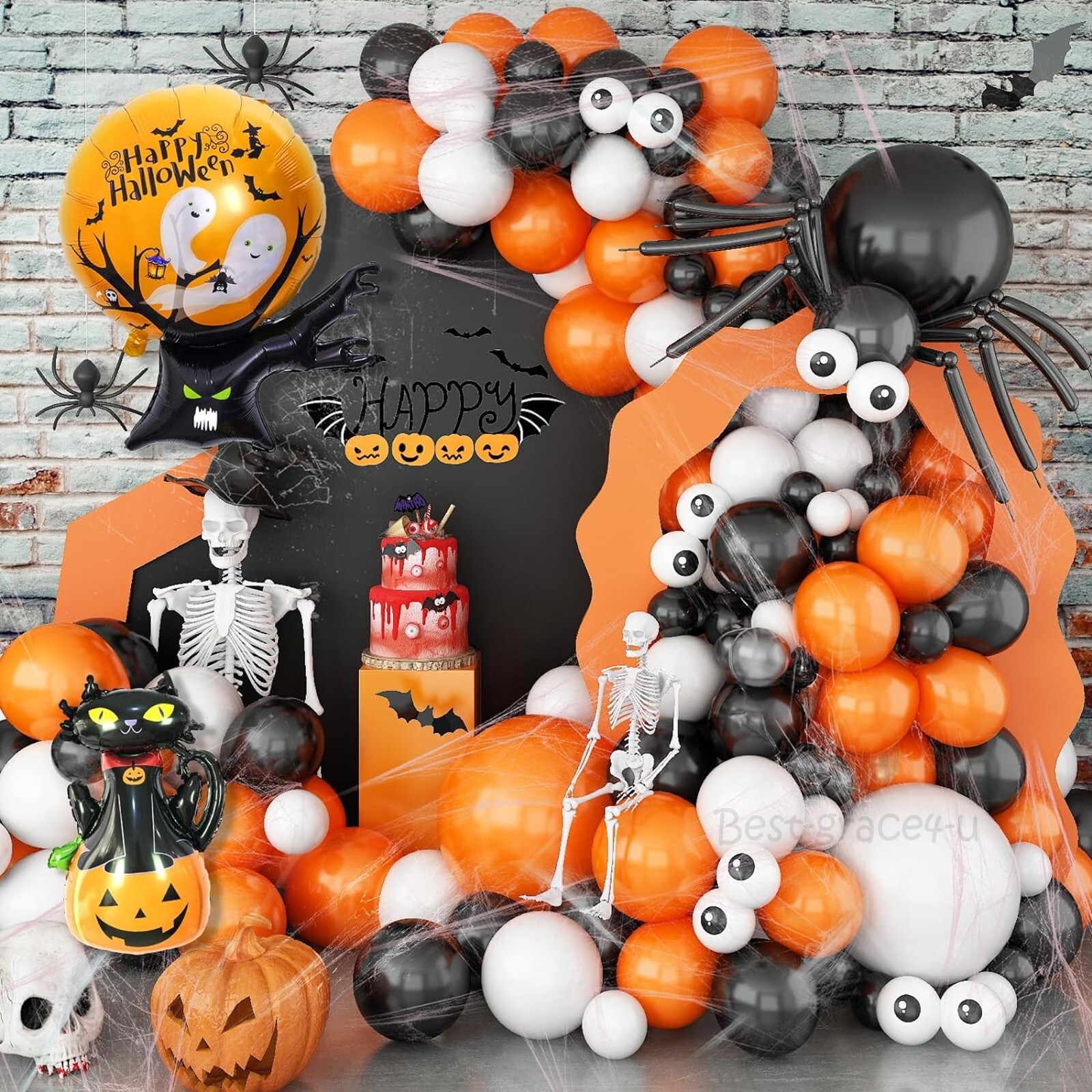 120pcs Halloween Spider Balloon Arch Garland Kit Black Orange Confetti ...