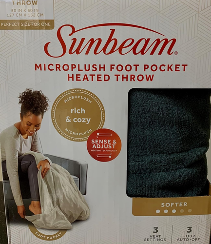Sunbeam Microplush Soft Electric Heated Throw Blanket with Foot Pockets ...