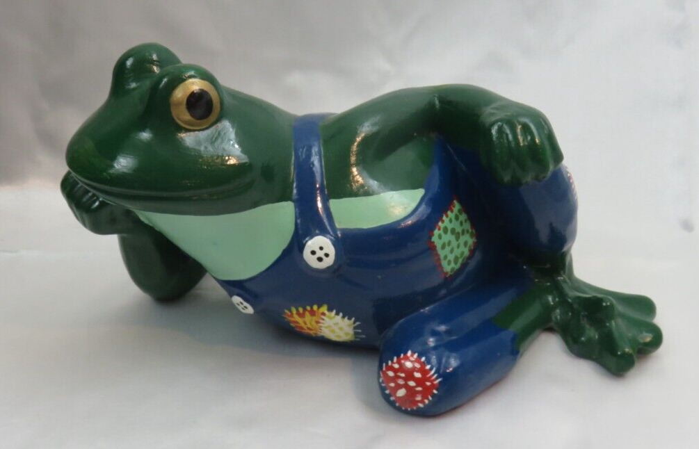 Vintage 70's Arnel's Ceramic Lying Boho Frog Male Blue Bib Overalls ...