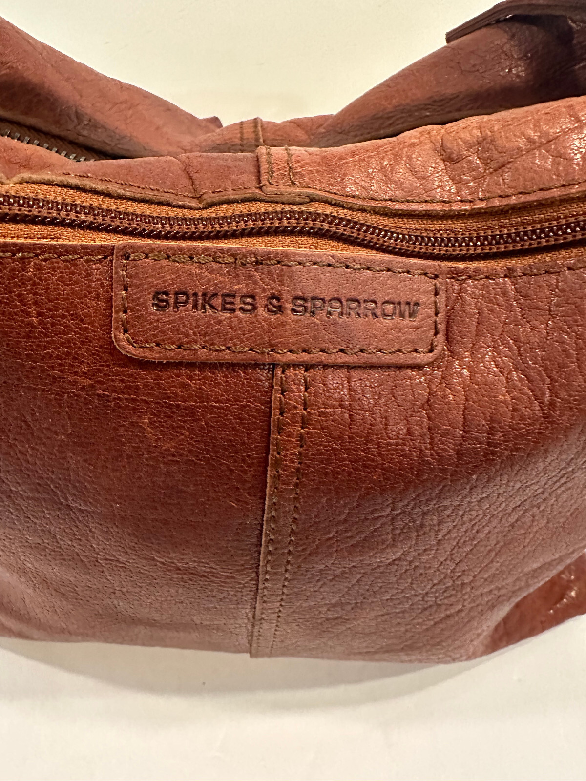SPIKES & SPARROW handbag purse Cognac Brown Leather Crossbody Messenger ...