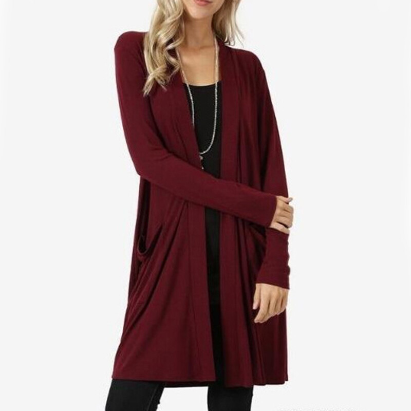 Womens Long Open Front Slouchy Cardigan Sweater Sleeve Pockets Loose ...