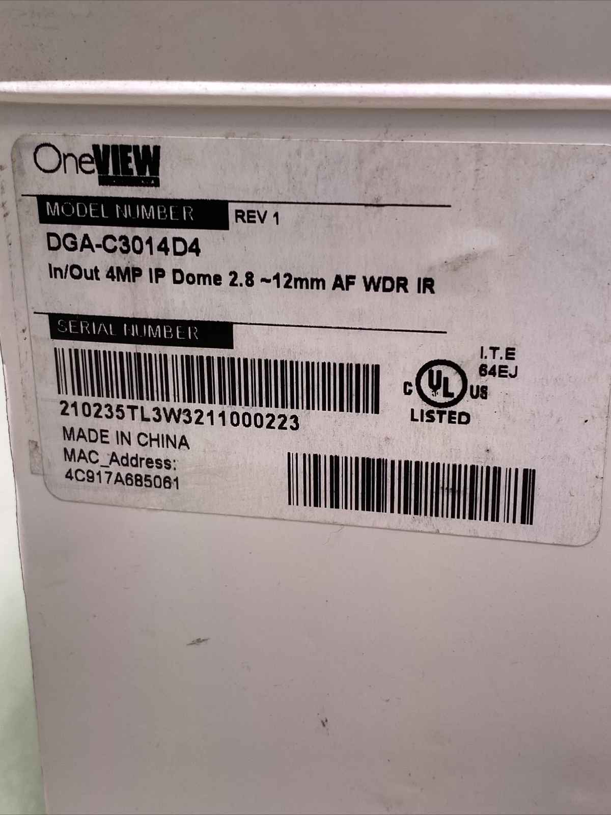 ONEVIEW DGA-C3014D4 DGAOneVIEW DOME SECURITY CAMERA 4MP IP 2.8-12mm AF ...