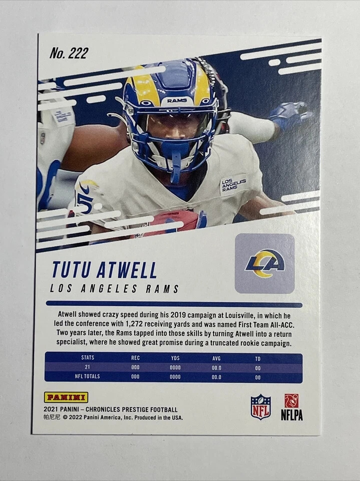 ROOKIE CARD TUTU ATWELL LA Rams 2021 Panini Chronicles PRESTIGE INSERT ...