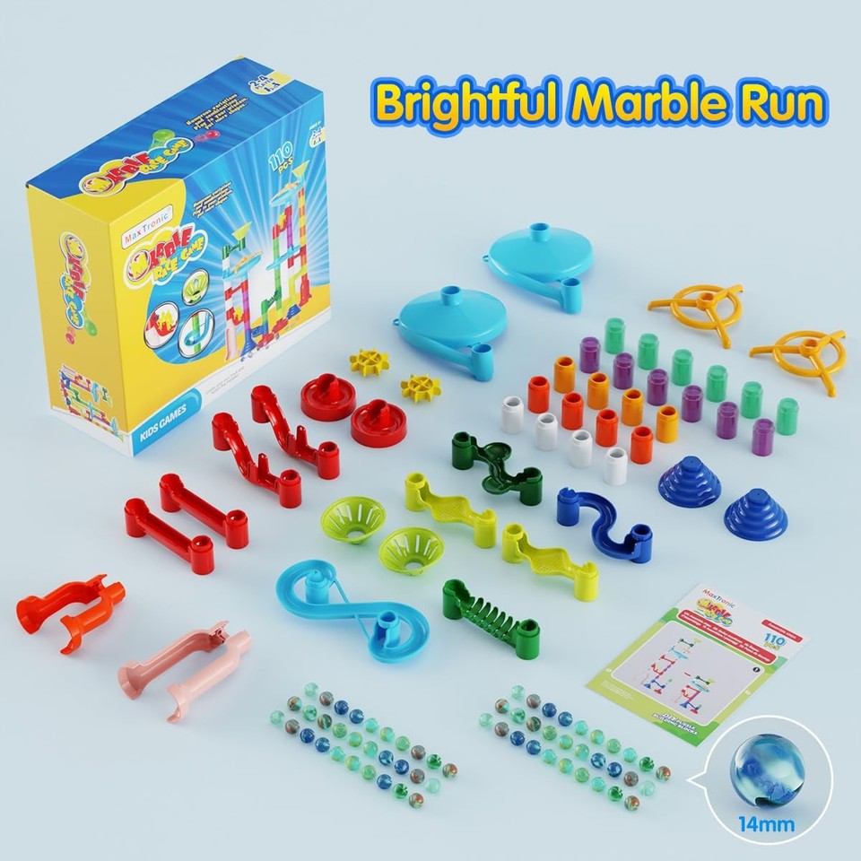 Marble Run Toy, 110pcs Marble Maze Kit STEM Educational Learning Toy ...