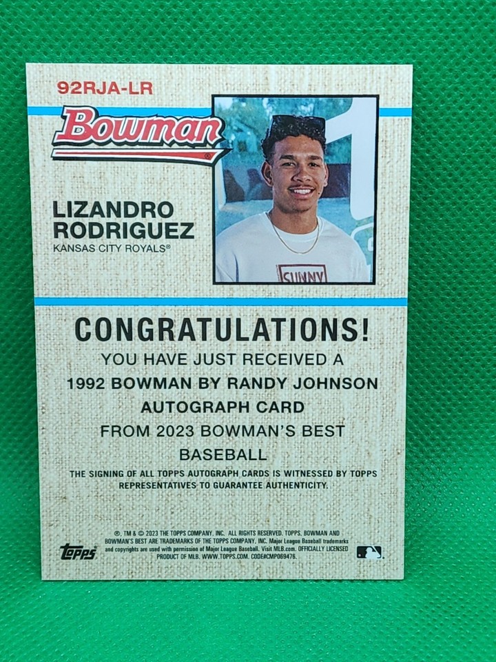 LIZANDRO RODRIGUEZ 2023 BOWMAN’S BEST 1992 BY RANDY JOHNSON # /50 AUTO ...