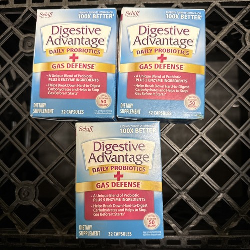 3 New Schiff Digestive Advantage Probiotics + Gas Defense - 32 Capsules ...