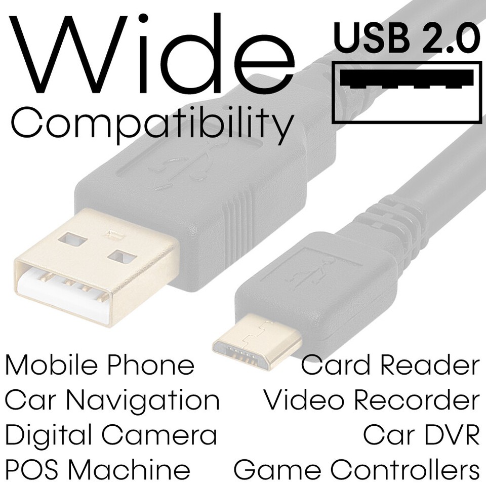 10 Feet Micro USB Cable USB A Male to Micro USB B Male Data Charger ...