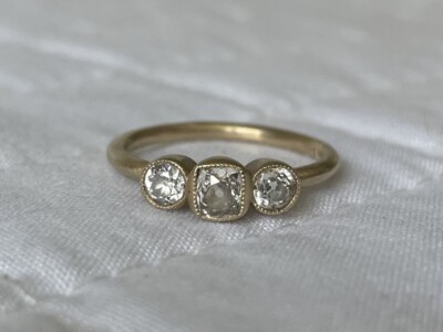 14K Yellow Gold Diamond Ring .75 CTW, Three Stone - Old Mine and Old ...